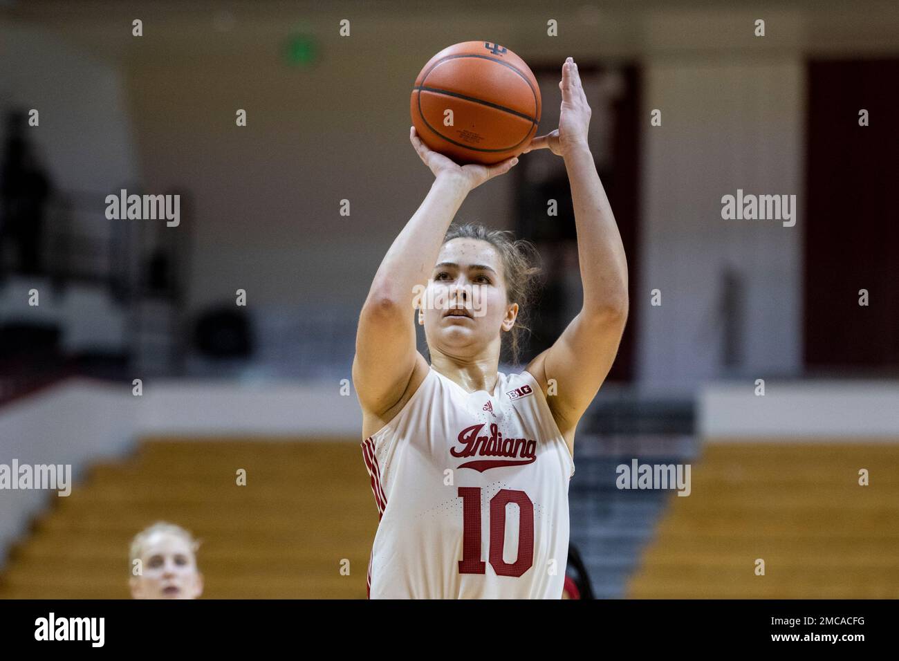 Indiana forward Aleksa Gulbe (10) shoots during the second half of an ...