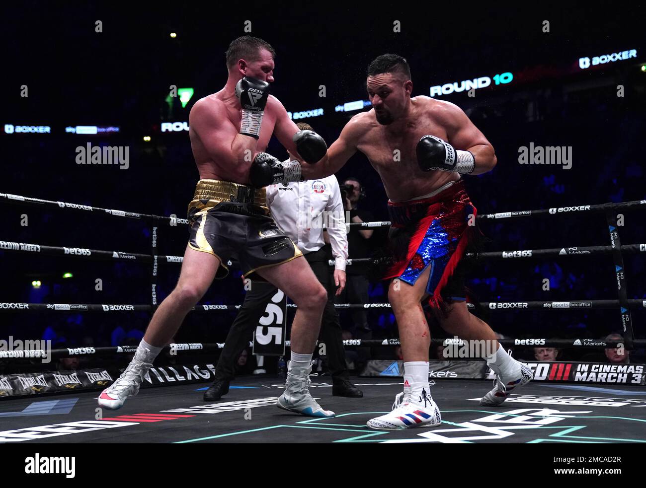 Jack Massey (left) and Joseph Parker in the heavyweight bout at the AO ...