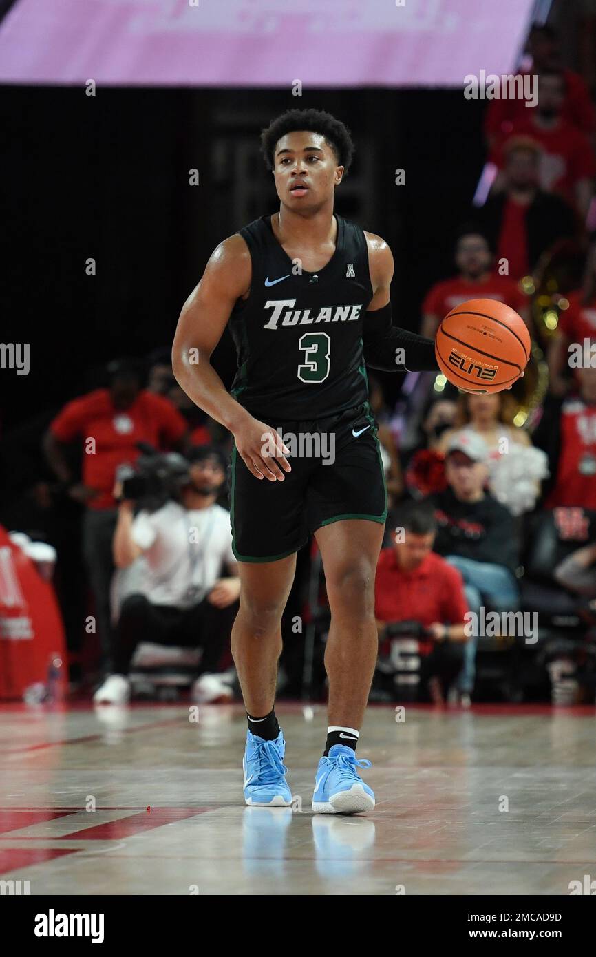 Tulane guard Jalen Cook (3) dribbles the ball against Houston during ...