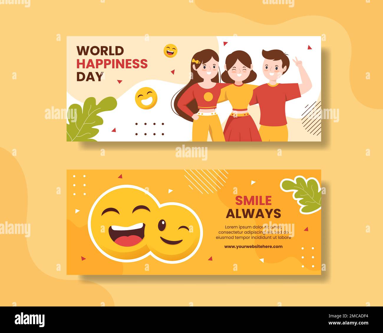 World Happiness Day Horizontal Banner With Smiling Face Flat Cartoon