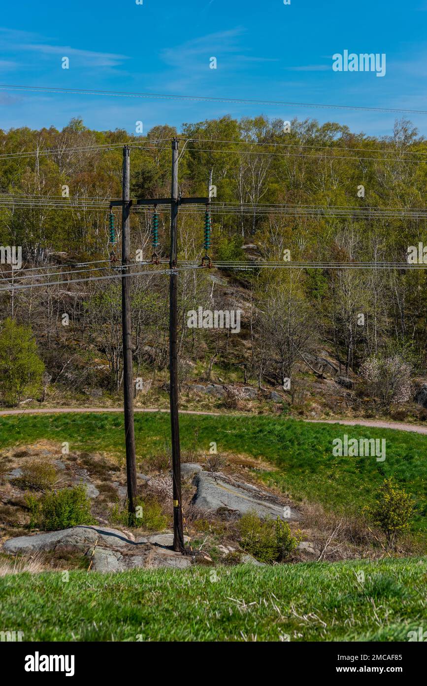 High voltage power lines going through a park Stock Photo - Alamy