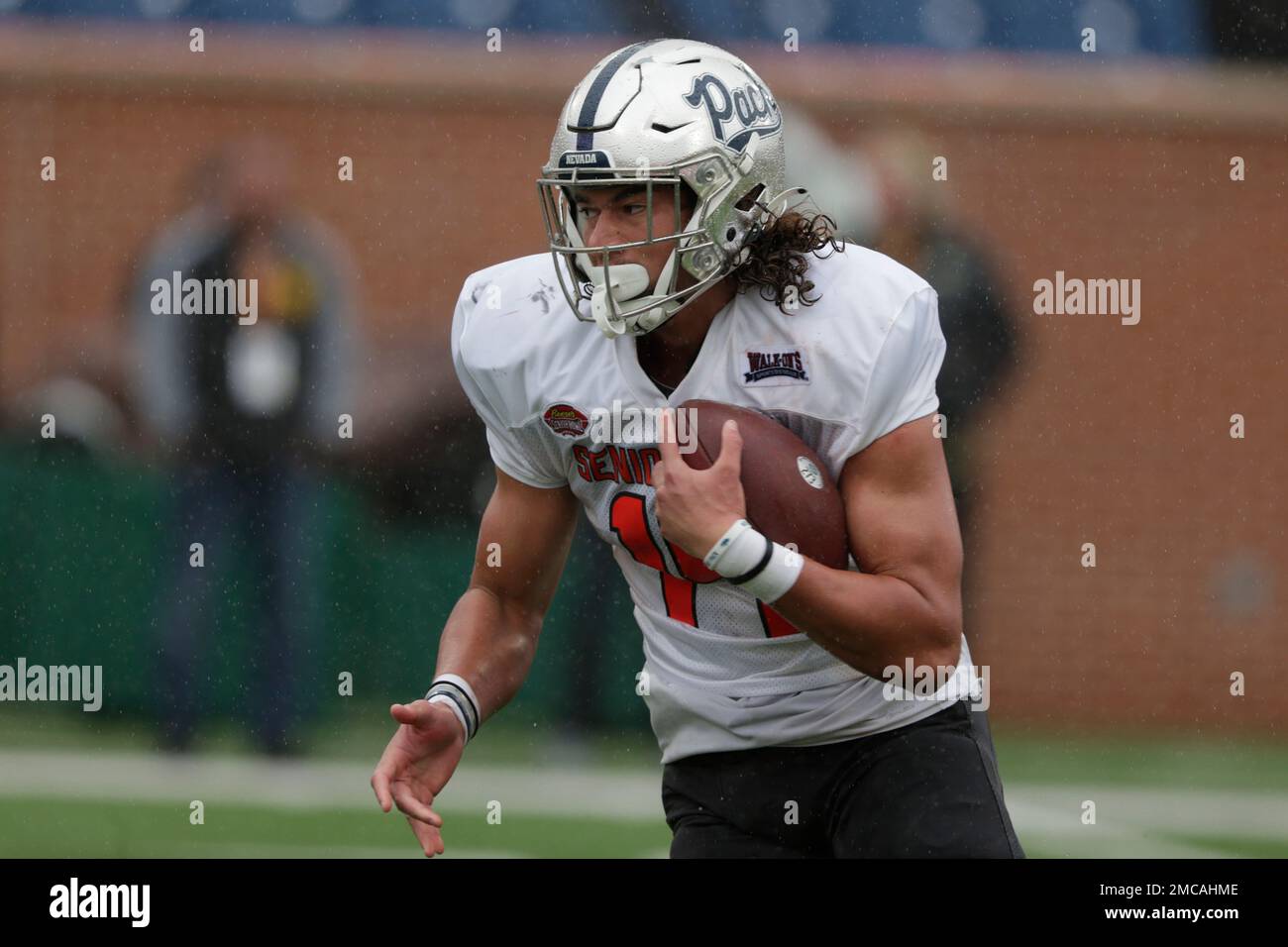 National Team tight end Cole Turner of Nevada runs through drills ...