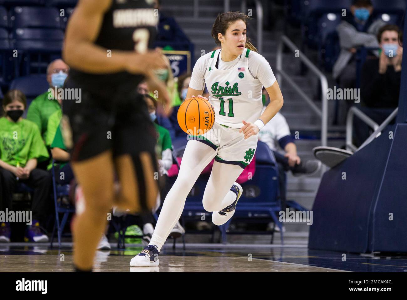 Notre Dame's Sonia Citron (11) drives downcourt during an NCAA college ...