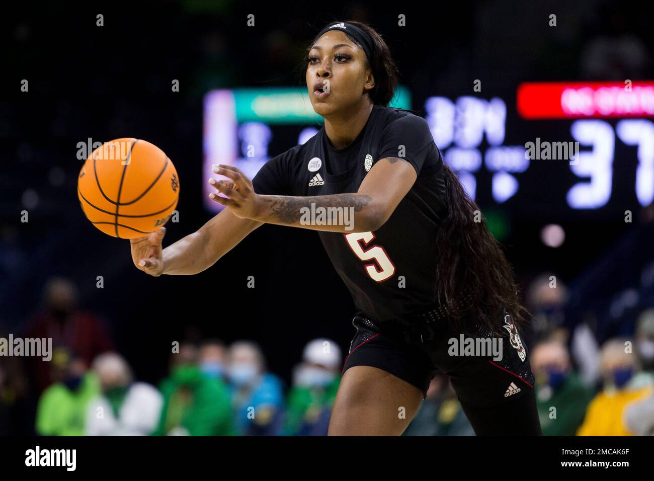 North Carolina State's Jada Boyd (5) passes during an NCAA college ...