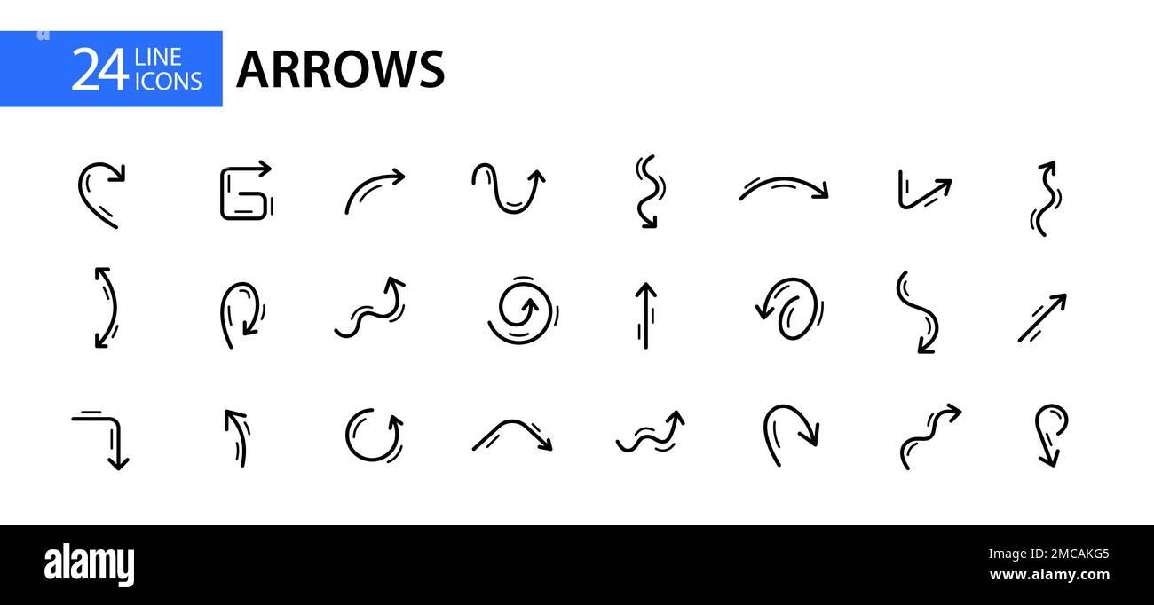 Set of 24 pixel perfect arrow icons. UI or infographic elements Stock ...