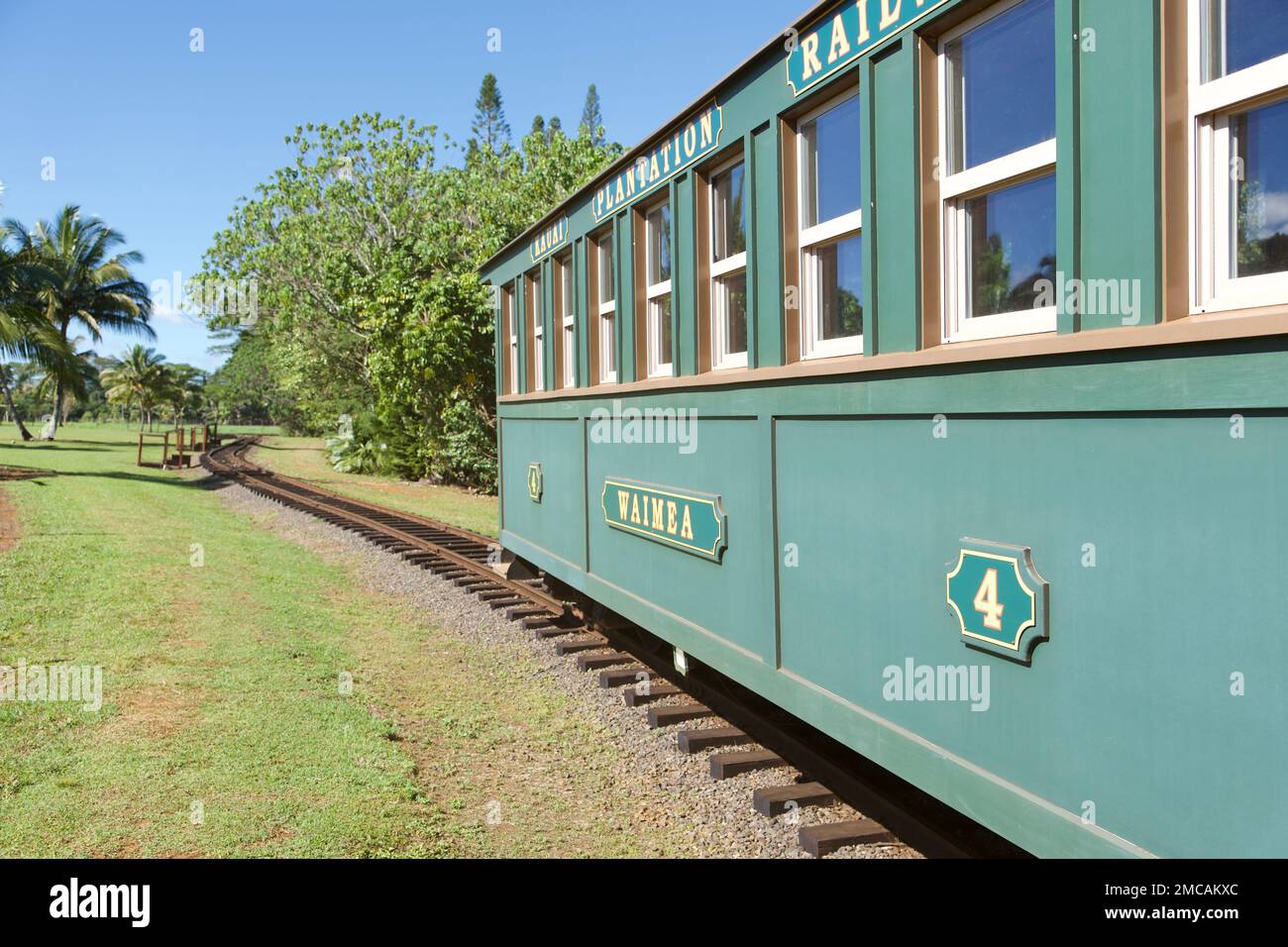Historic railway car on Kilohana Plantation on the tropical island of ...