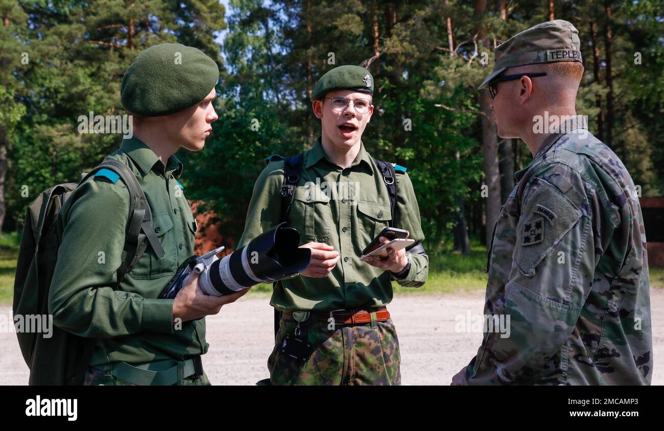 Finnish soldiers interview U.S. Army Lt. Col. Jacob Teplesky, commander ...