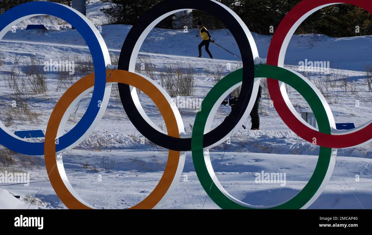A skier trains in cross-country skiing practice before the 2022 Winter ...