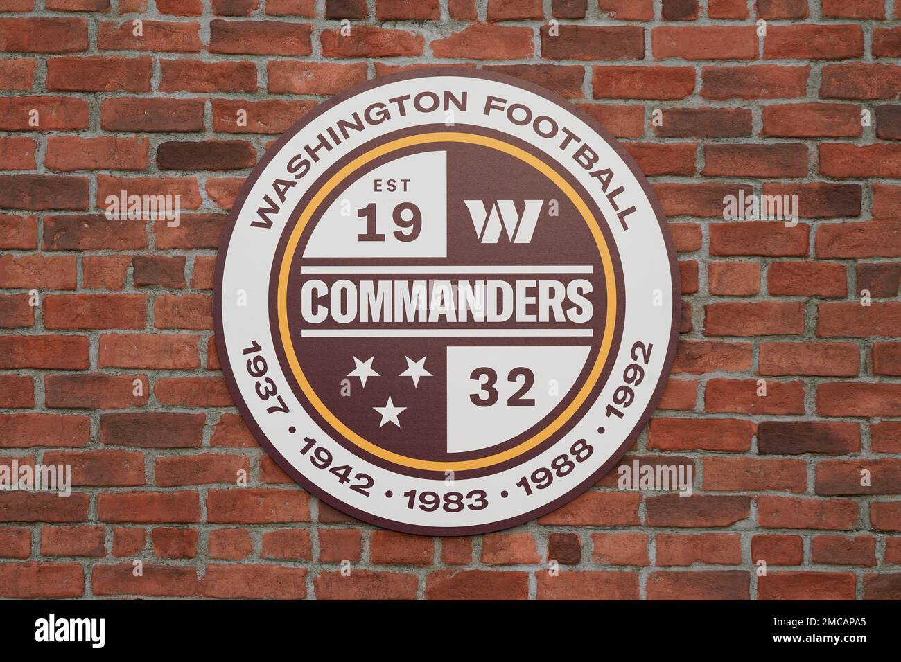 A Washington Commanders sign is shown as they unveil their NFL football ...
