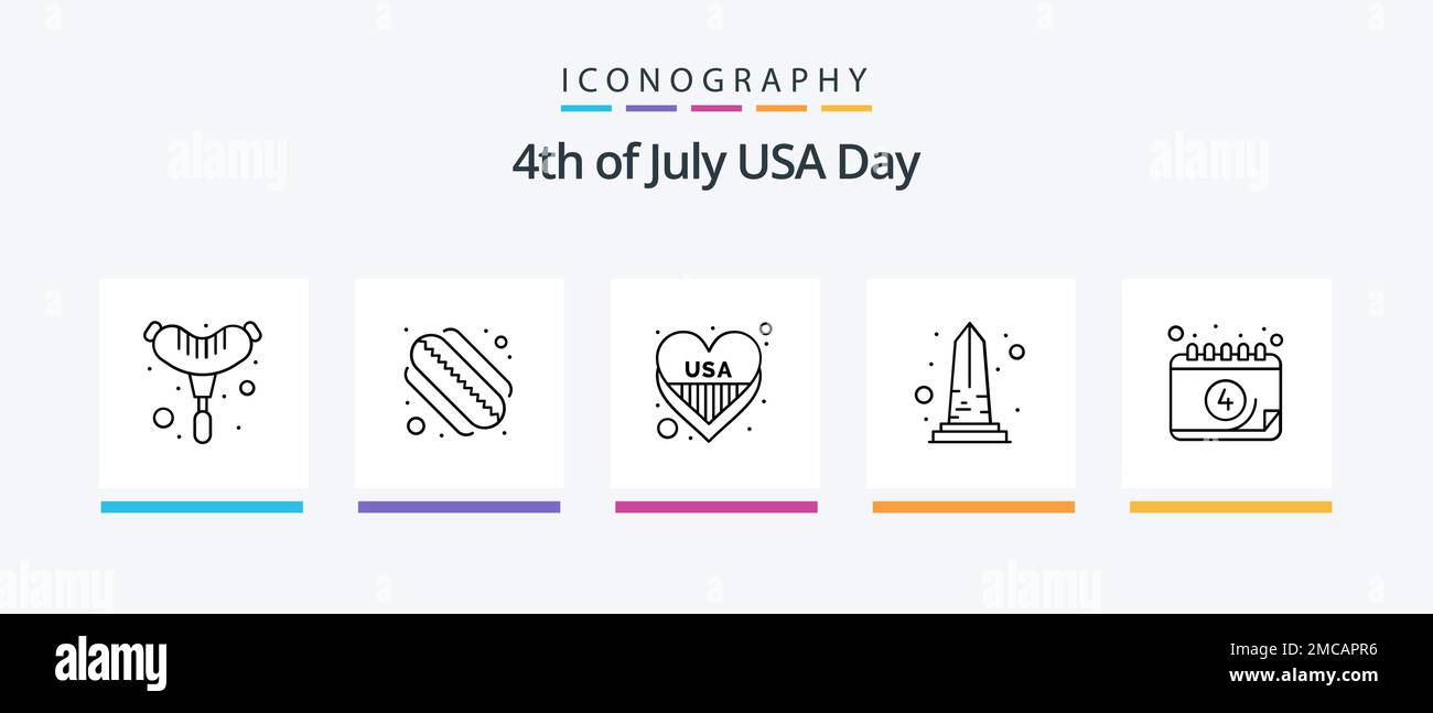 Usa Line 5 Icon Pack Including . hotdog. food. american. ice. Creative ...