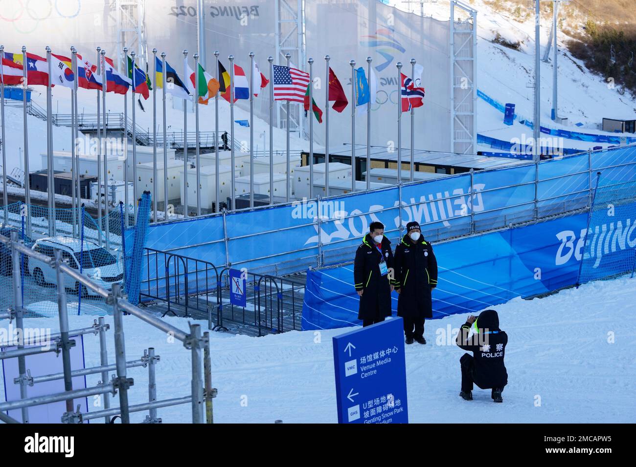 Poilice officers pose for a picture at Genting Snow Park ahead of the ...