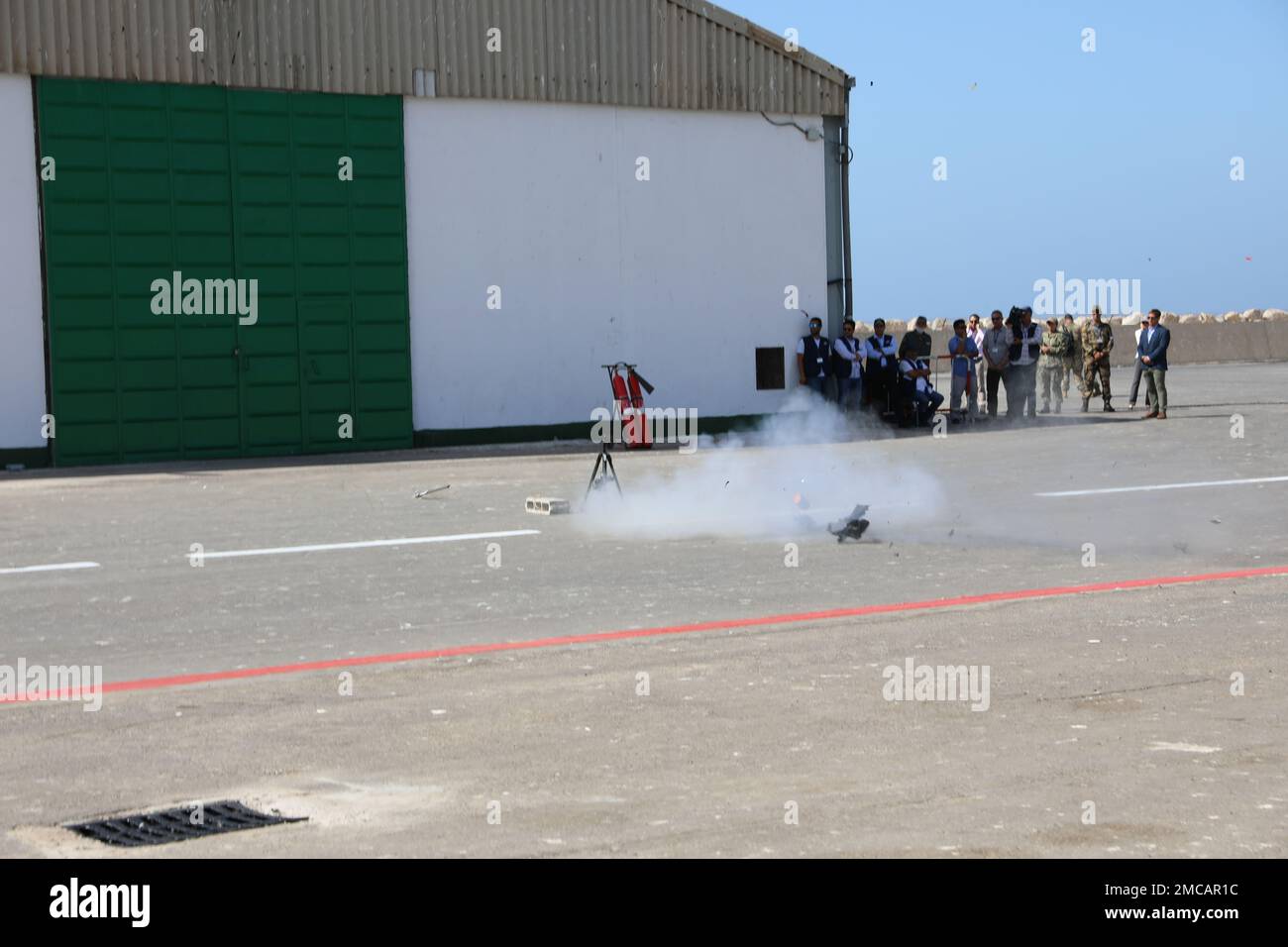 A simulated explosive device is destroyed after recovery from the ...