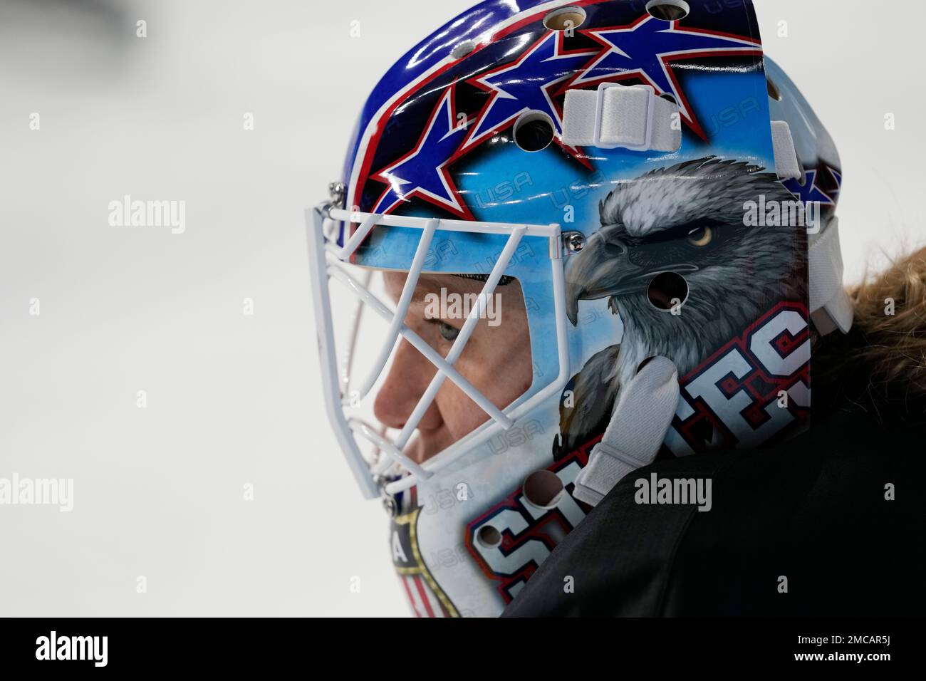 United States' women's hockey team goalkeeper Alex Cavallini practices ...