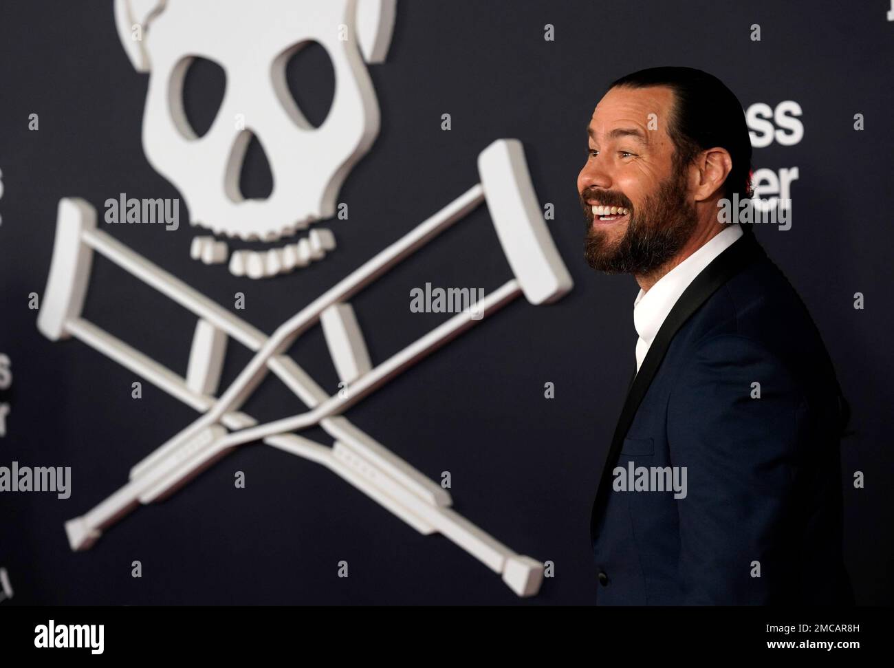 Chris Pontius poses at the premiere of the film "Jackass Forever ...
