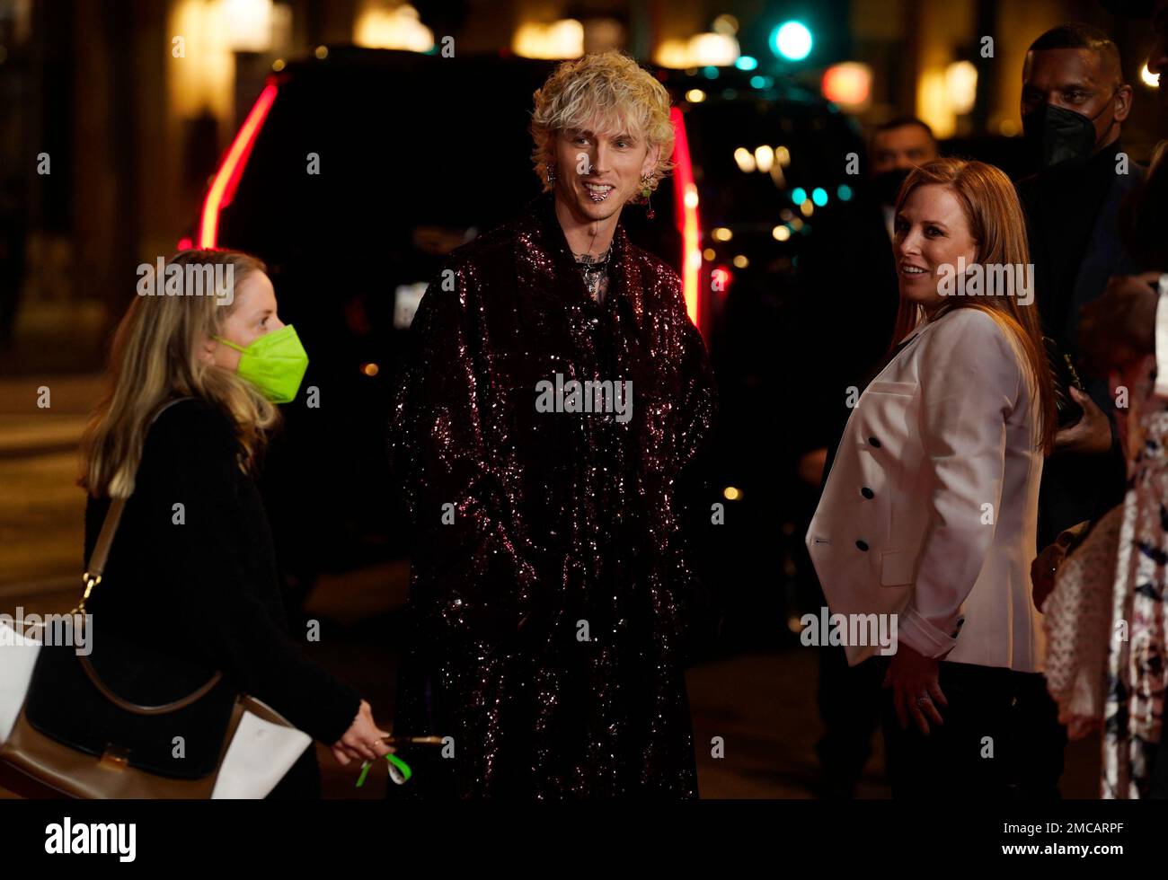 Machine Gun Kelly, a cast member in "Jackass Forever," arrives at the ...