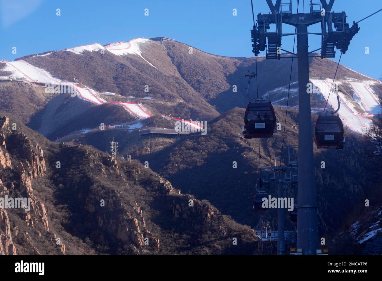 The alpine skiing course stands out amongst the landscape almost devoid ...