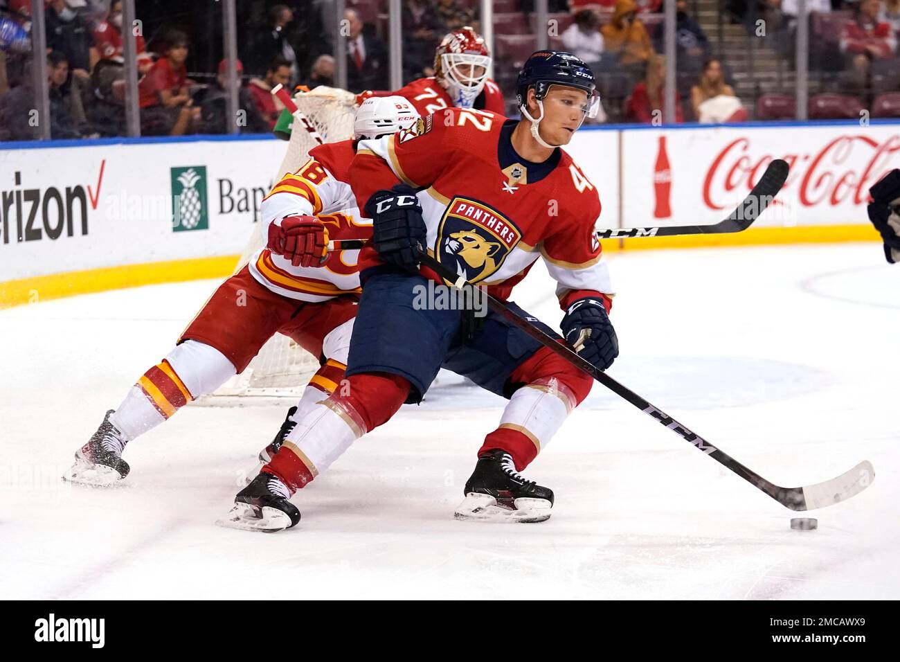 Florida Panthers defenseman Gustav Forsling (42) skates with the puck ...