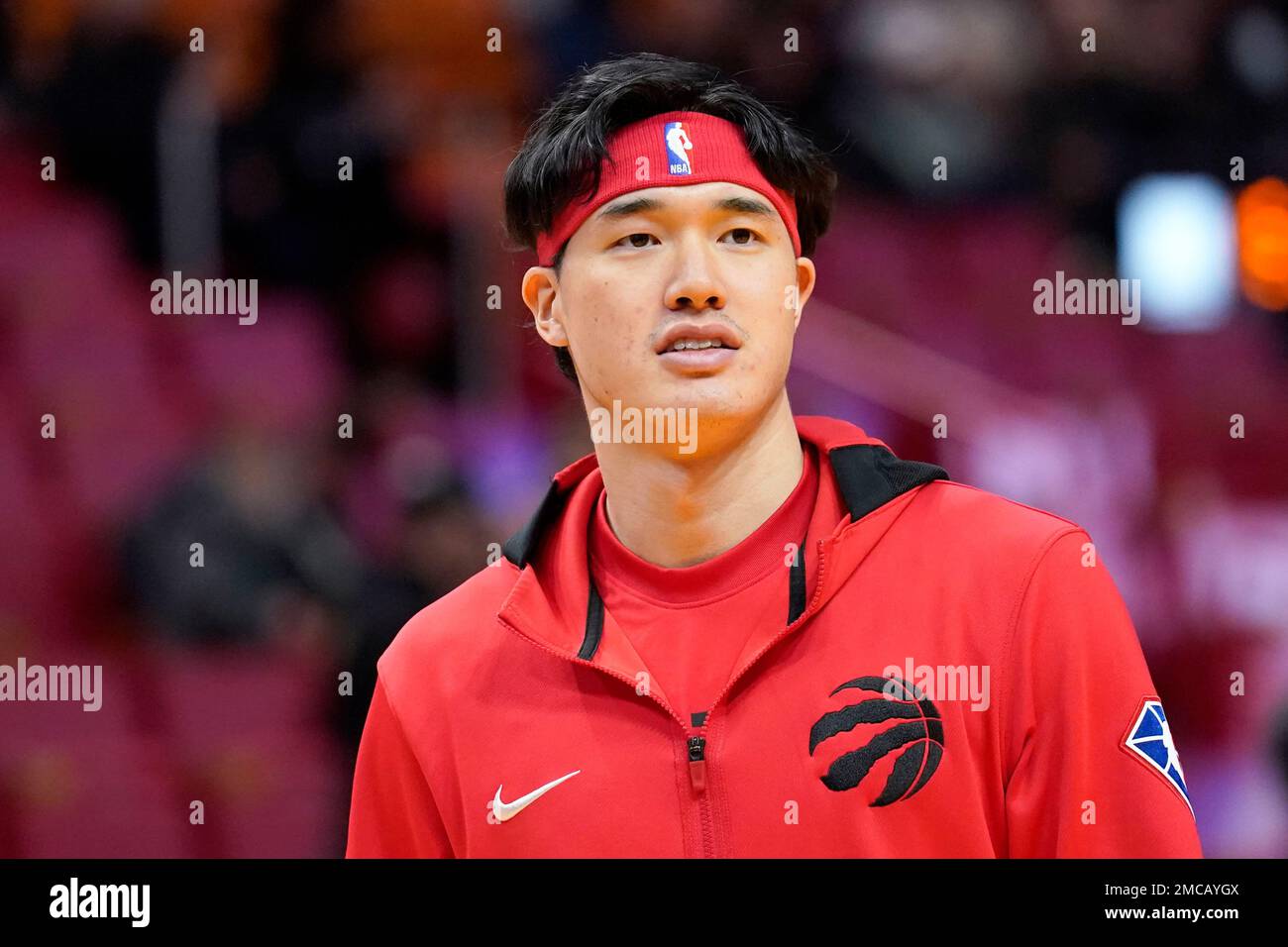 Toronto Raptors forward Yuta Watanabe of Japan warms up before an NBA ...