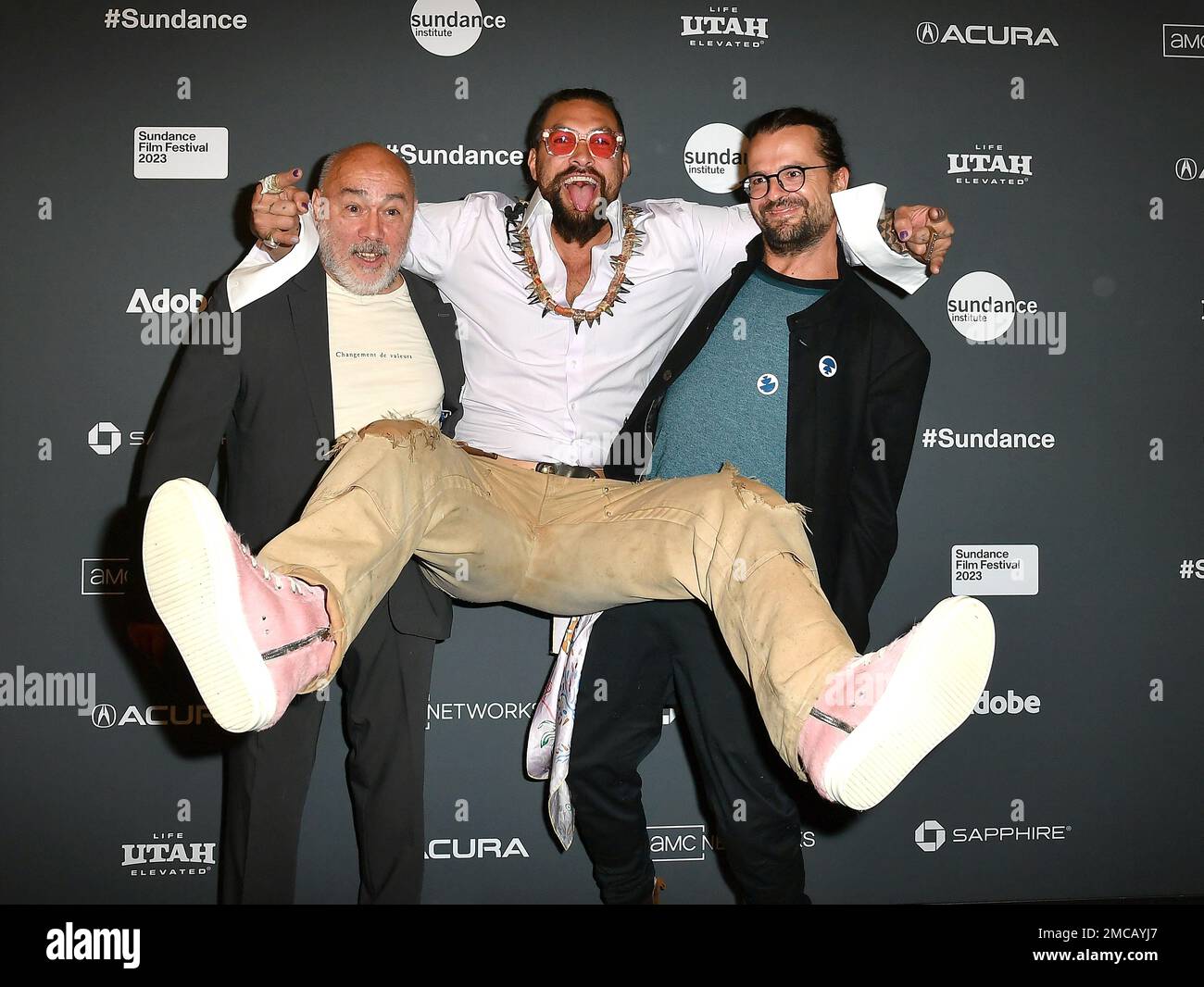 Sandor Mulsow, Jason Momoa and Matthieu Rytz attends the 2023 Sundance ...