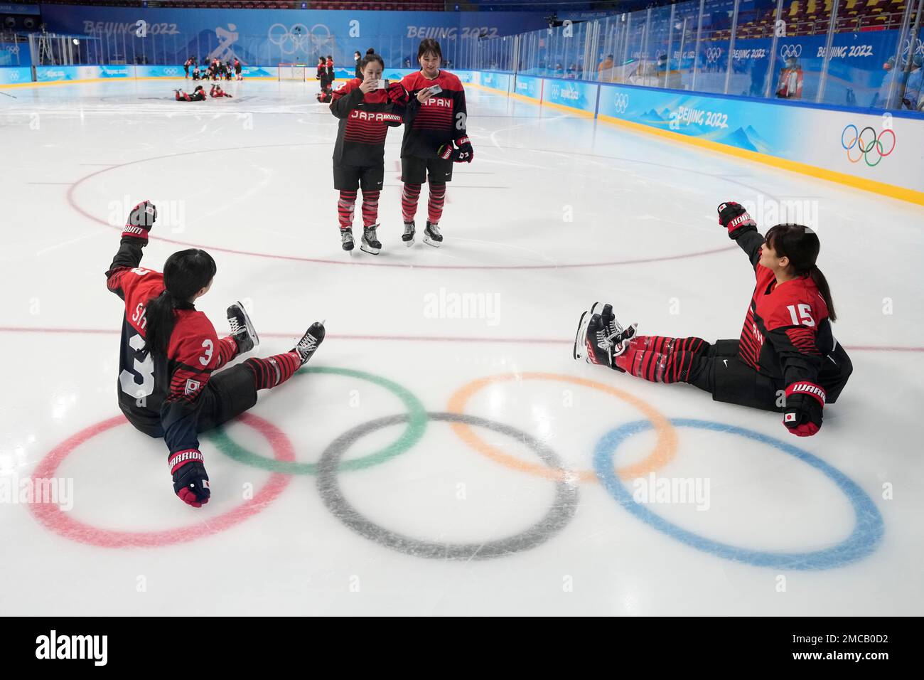 Japan's women's hockey team members Aoi Shiga (3) and Rui Ukita (15 ...