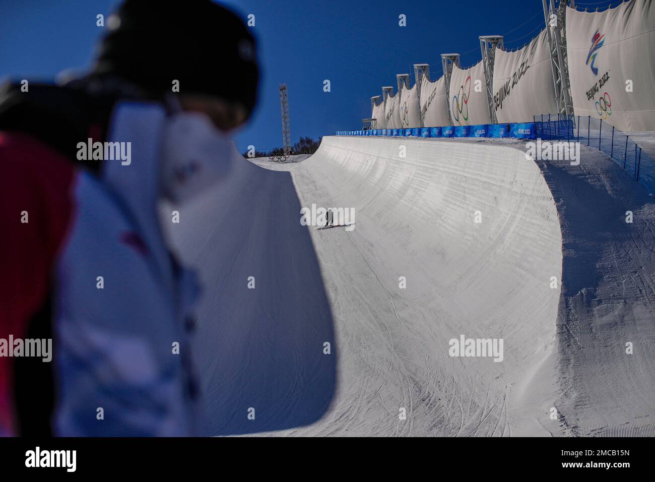 A skier trains on the half-pipe ahead of at the 2022 Winter Olympics ...
