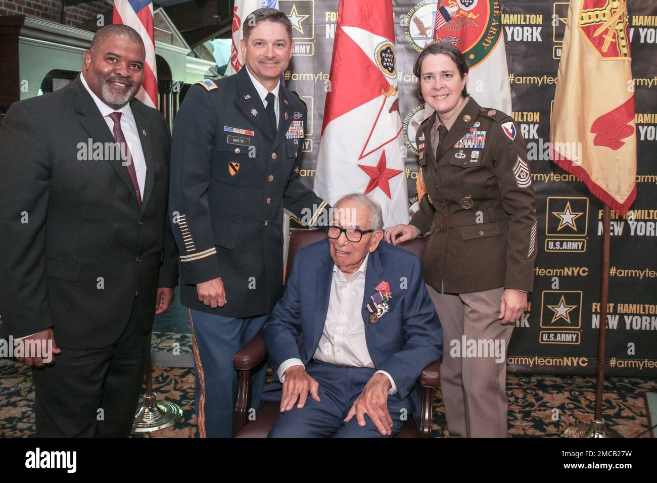 Fort Hamilton garrison leadership poses with World War II veteran, Pfc ...