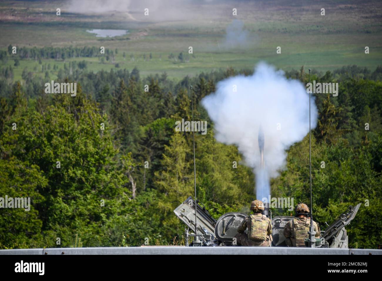 U.S. Soldiers assigned to 1st Squadron, 2nd Cavalry Regiment fire a ...