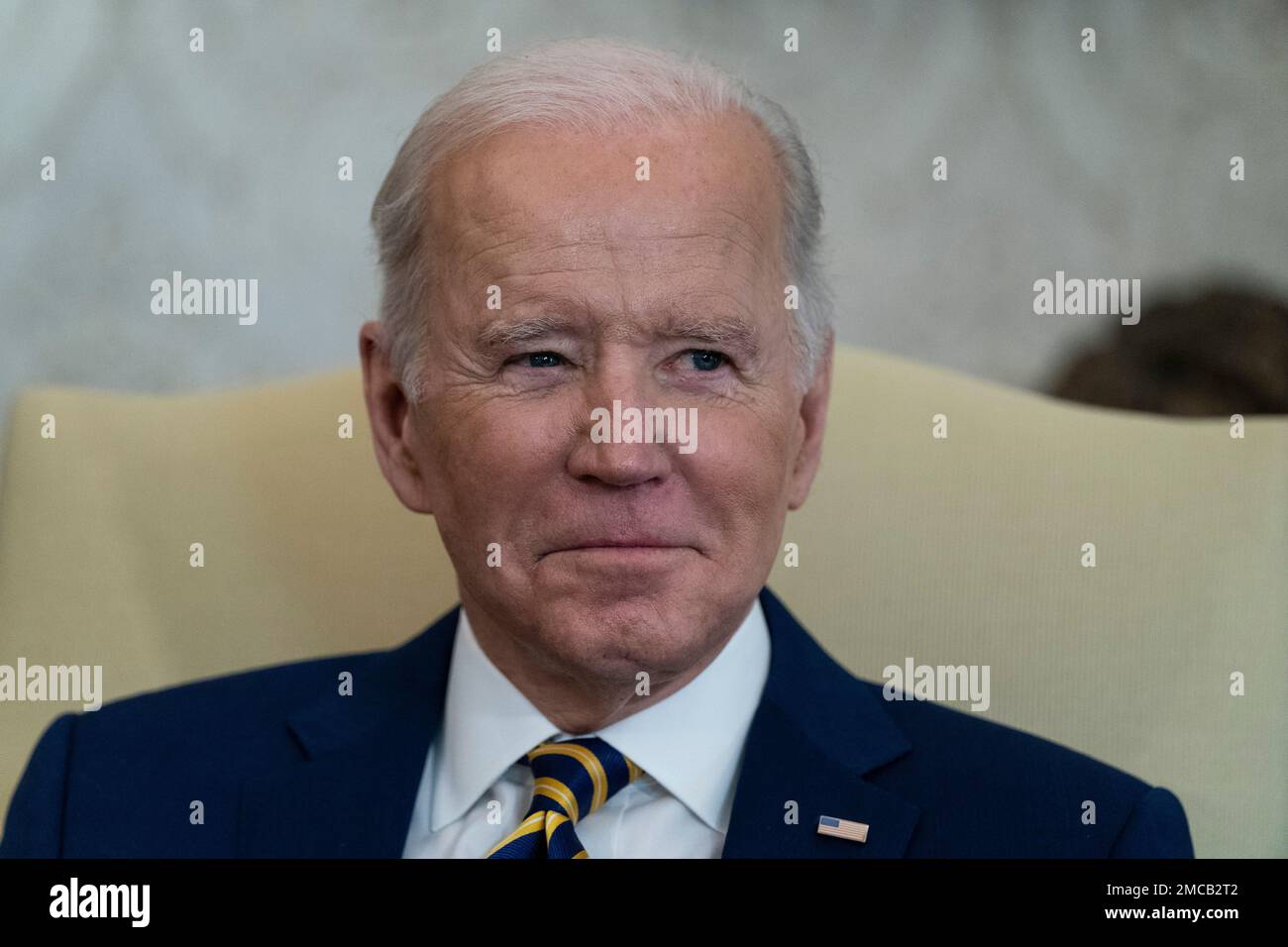 President Joe Biden speaks during a meeting with the Qatar's Emir ...
