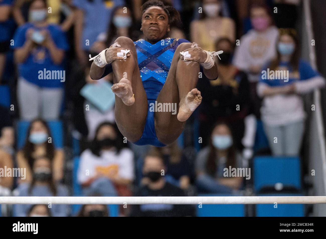 UCLA's Chae Campbell on the uneven parallel bars during an NCAA ...