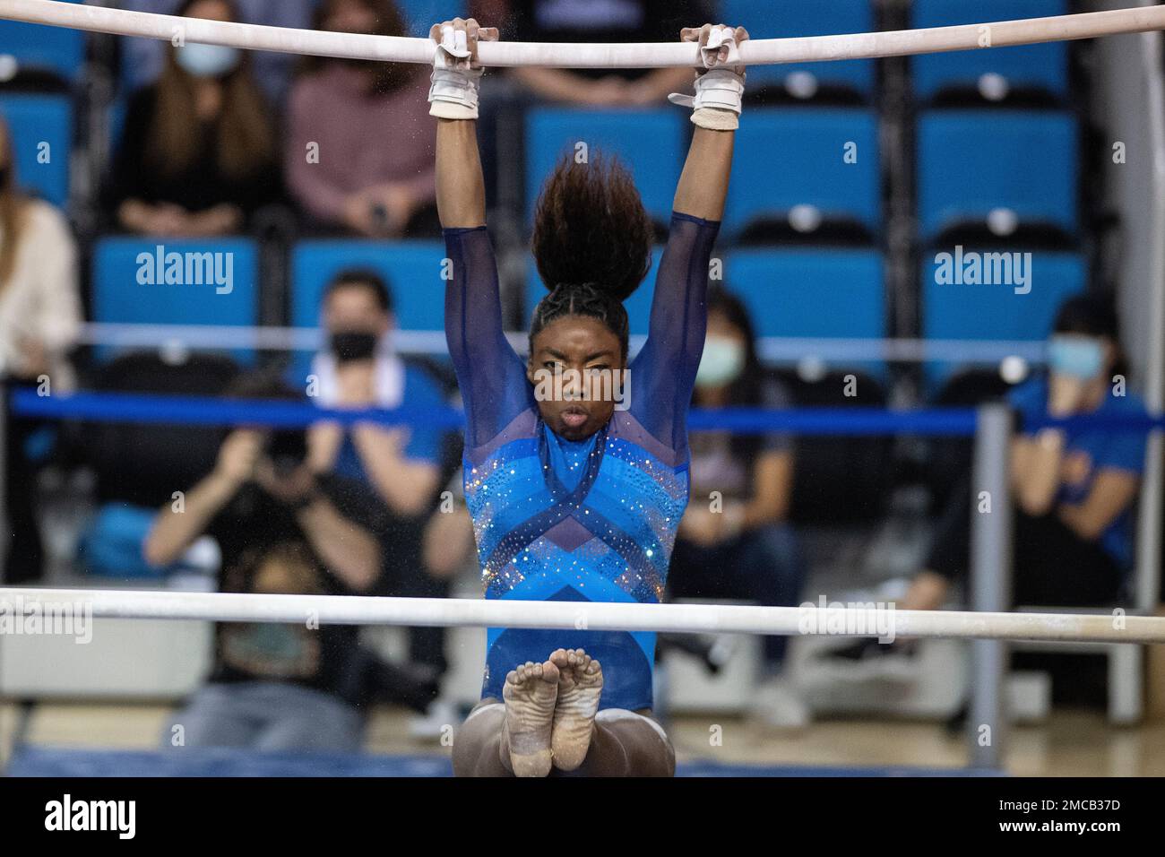 UCLA's Chae Campbell on the uneven parallel bars during an NCAA ...
