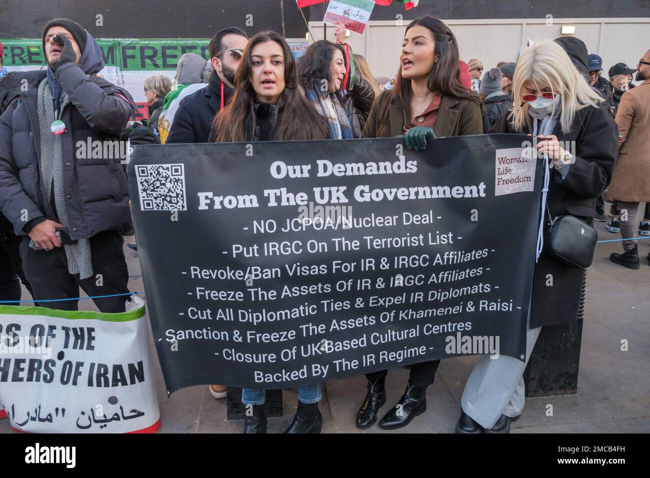 London, UK. 21 Jan 2023. Iranians and supporters march through London ...