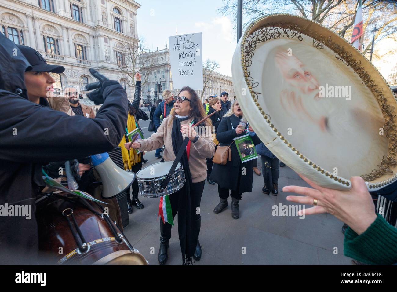 London, UK. 21 Jan 2023. Iranians and supporters march through London ...
