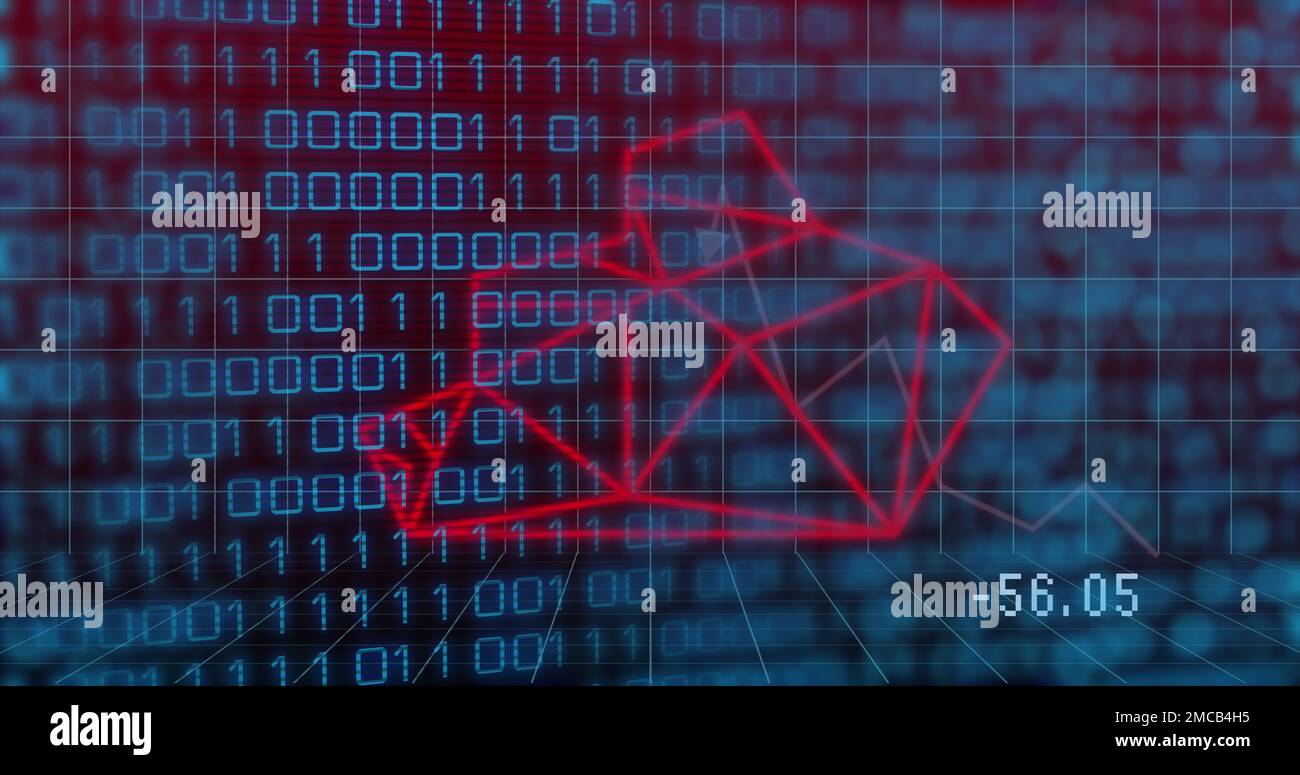 Composition of binary coding and shapes on black background Stock Photo ...