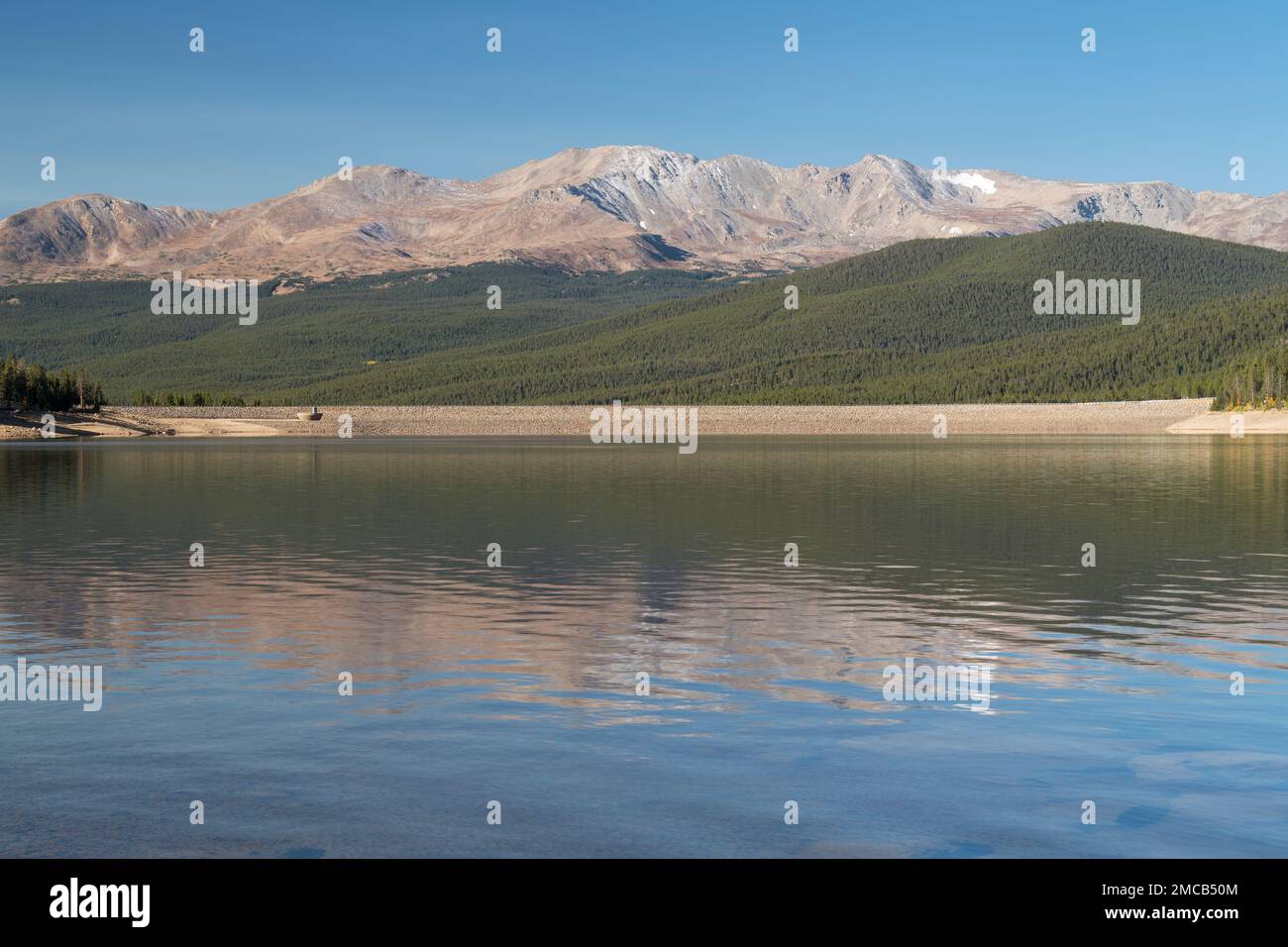 4,396 Meter Mount Massive rises above Turquoise Lake, Colorado. The dam ...