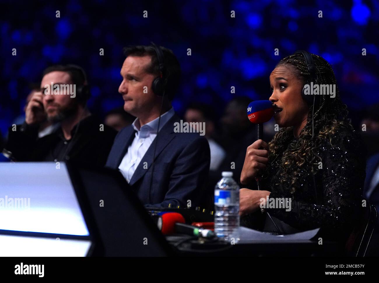 Matthew Macklin and Natasha Jonas commentating at the AO Arena ... Matthew Macklin and Natasha Jonas commentating at the AO Arena ...