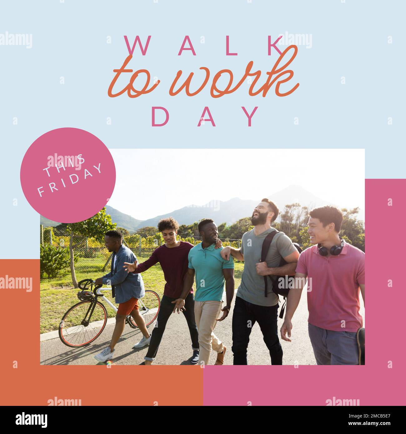 Composition of walk to work day text and group of people walking Stock ...