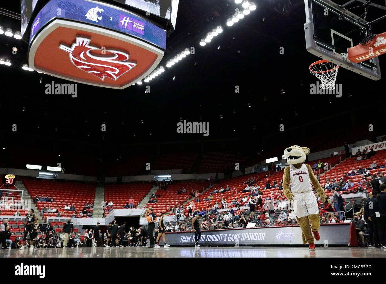 Washington State mascot Butch T. Cougar walks on the court before an ...