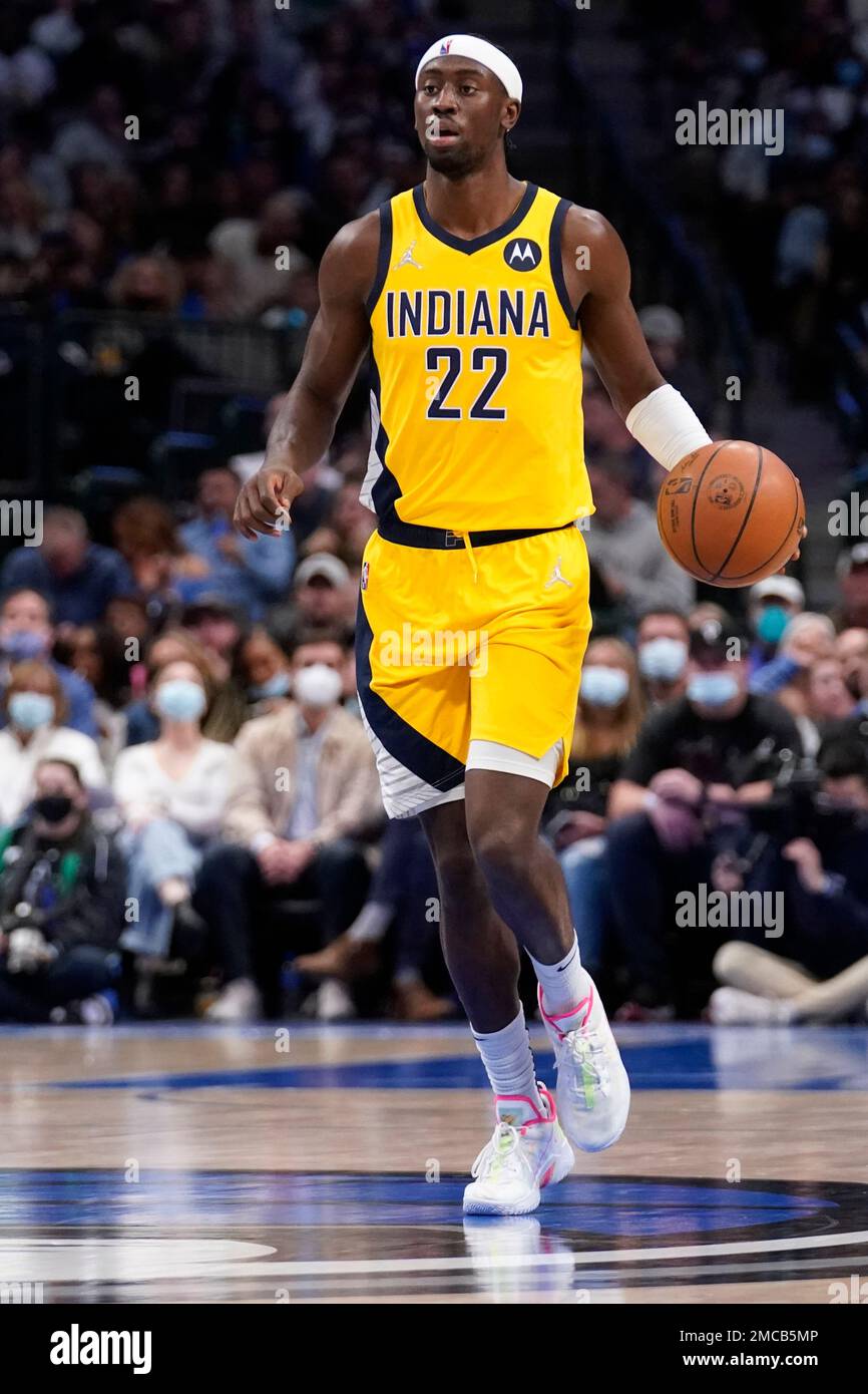 Indiana Pacers guard Caris LeVert advances the ball against the Dallas ...