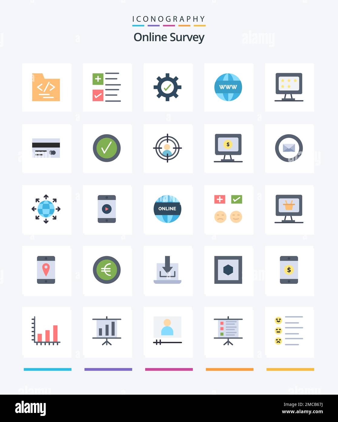 Creative Online Survey 25 Flat icon pack Such As star. monitor. setting ...