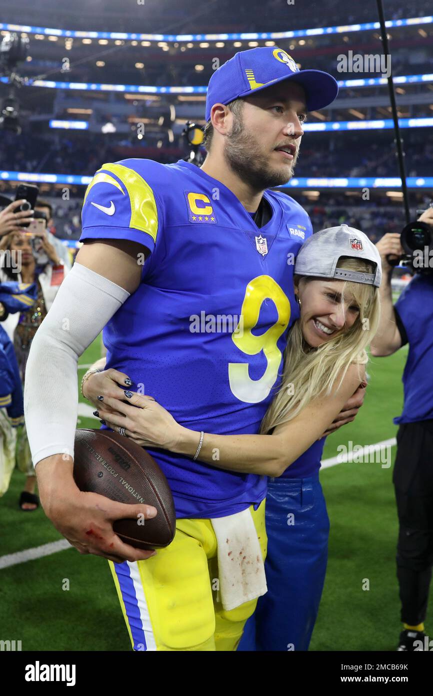Los Angeles Rams' Matthew Stafford and wife Kelly Hall celebrate after ...