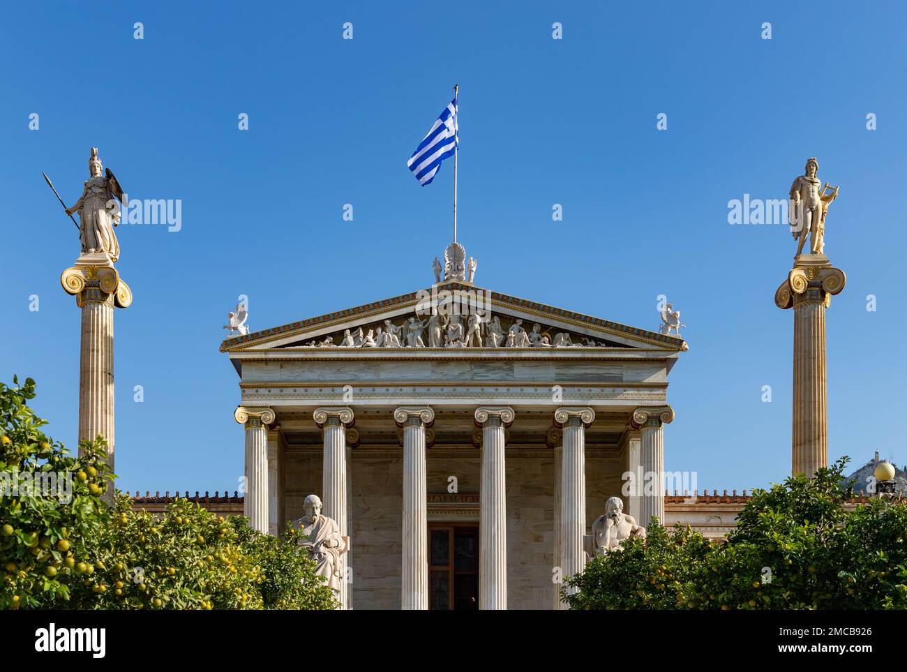 A picture of the Academy of Athens., with the Apollo Column on the ...