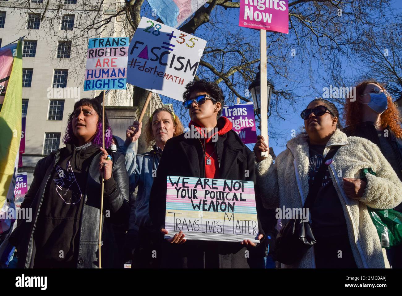Protesters hold pro trans hi-res stock photography and images - Alamy