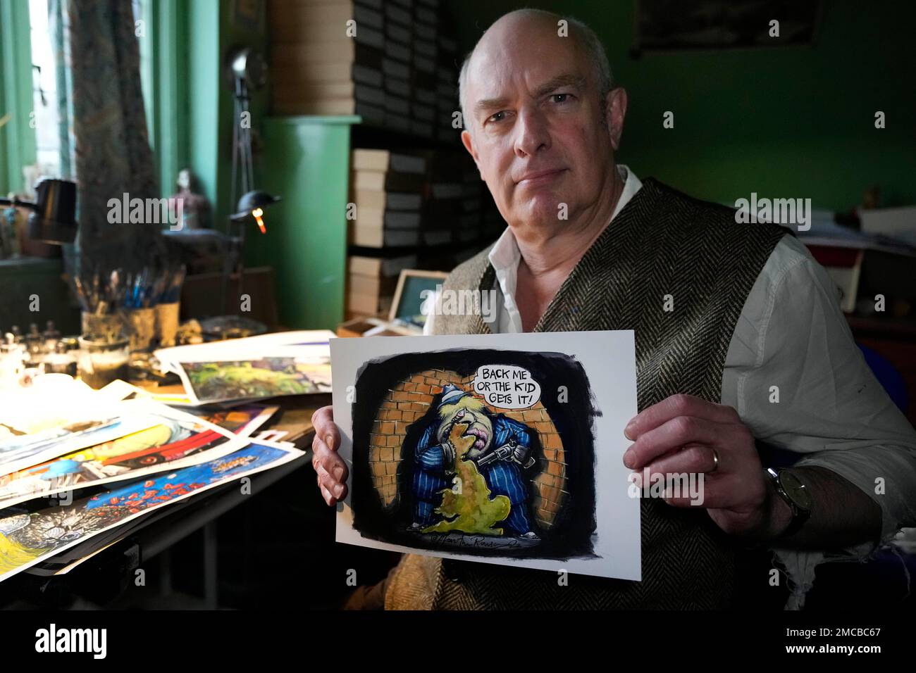 Political cartoonist Martin Rowson shows Britain's Prime Minister Boris ...