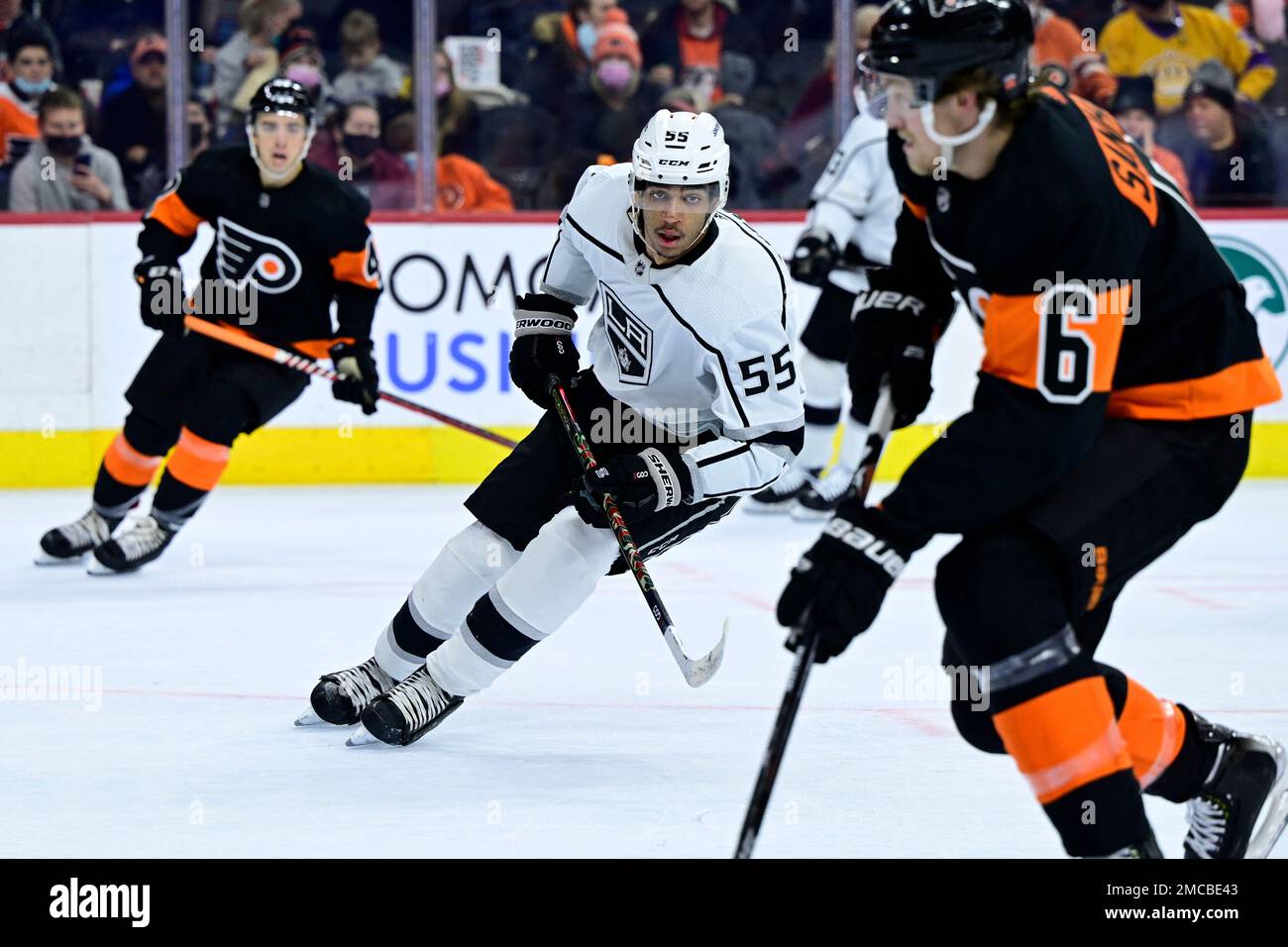 Los Angeles Kings' Quinton Byfield in action during an NHL hockey game against the Philadelphia ...