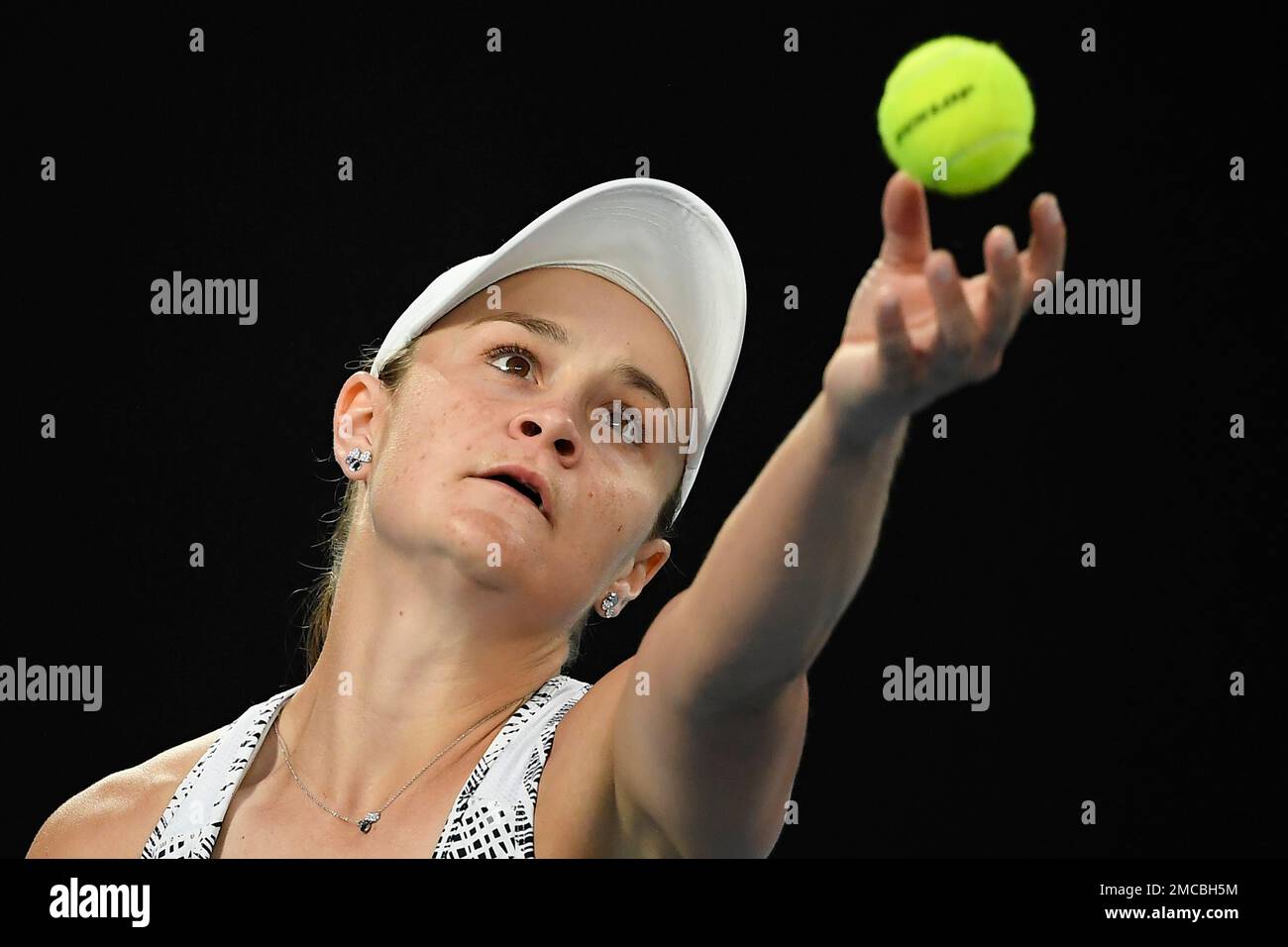 Ash Barty of Australia serves to Danielle Collins of the U.S. during the women's singles final ...