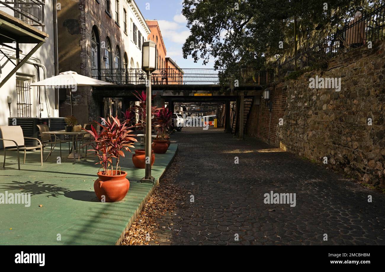 Cobblestone walkways and stone walls along lower section of Factors ...