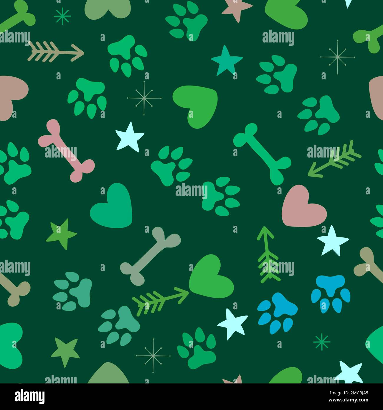 Cartoon Paw Print Green Background