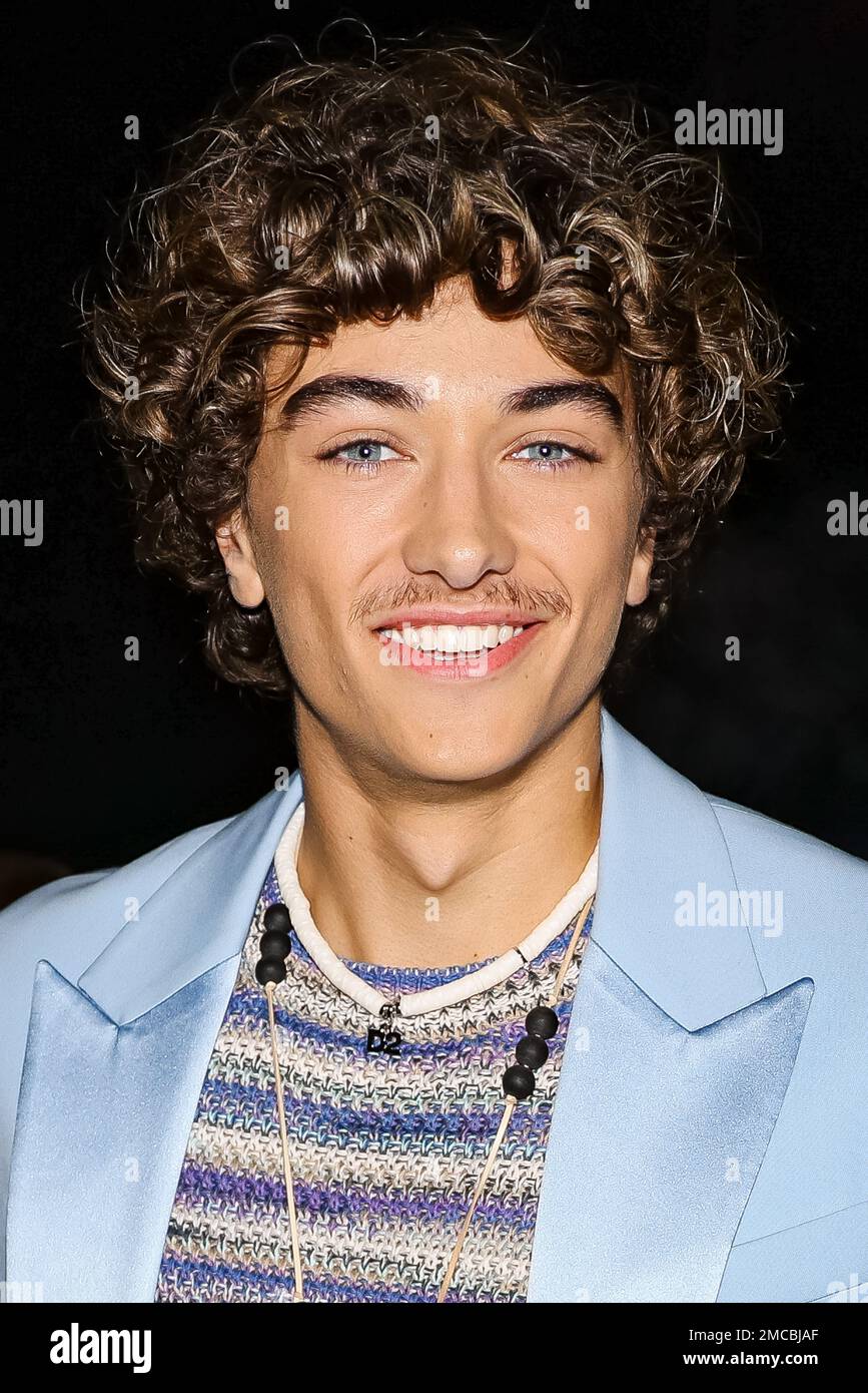 Milan, Italy. 13th Jan, 2023. Gavin Casalegno attends the DSQUARED2 ...