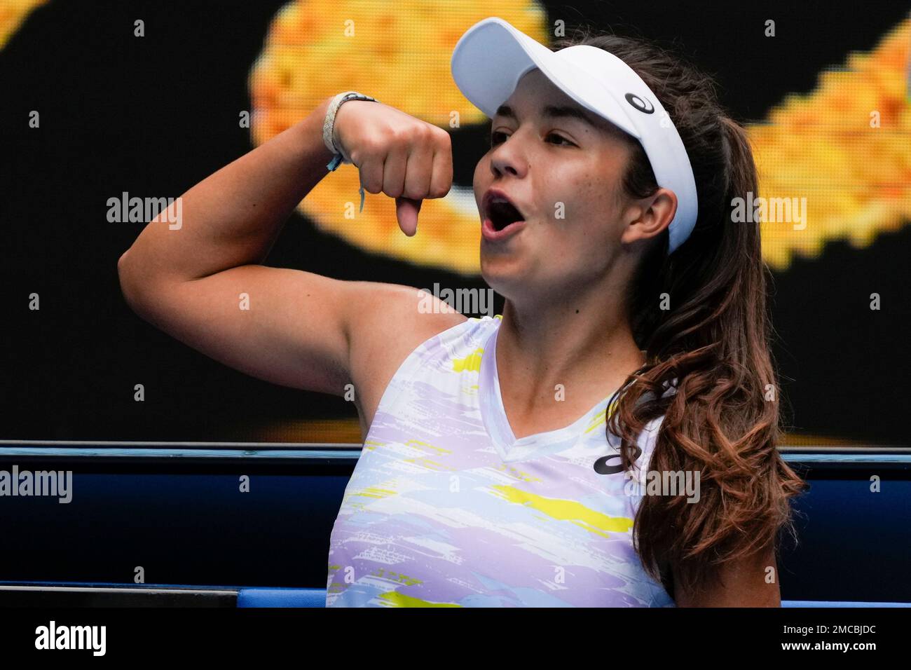 Petra Marcinko of Croatia celebrates after defeating Sofia Costoulas of ...