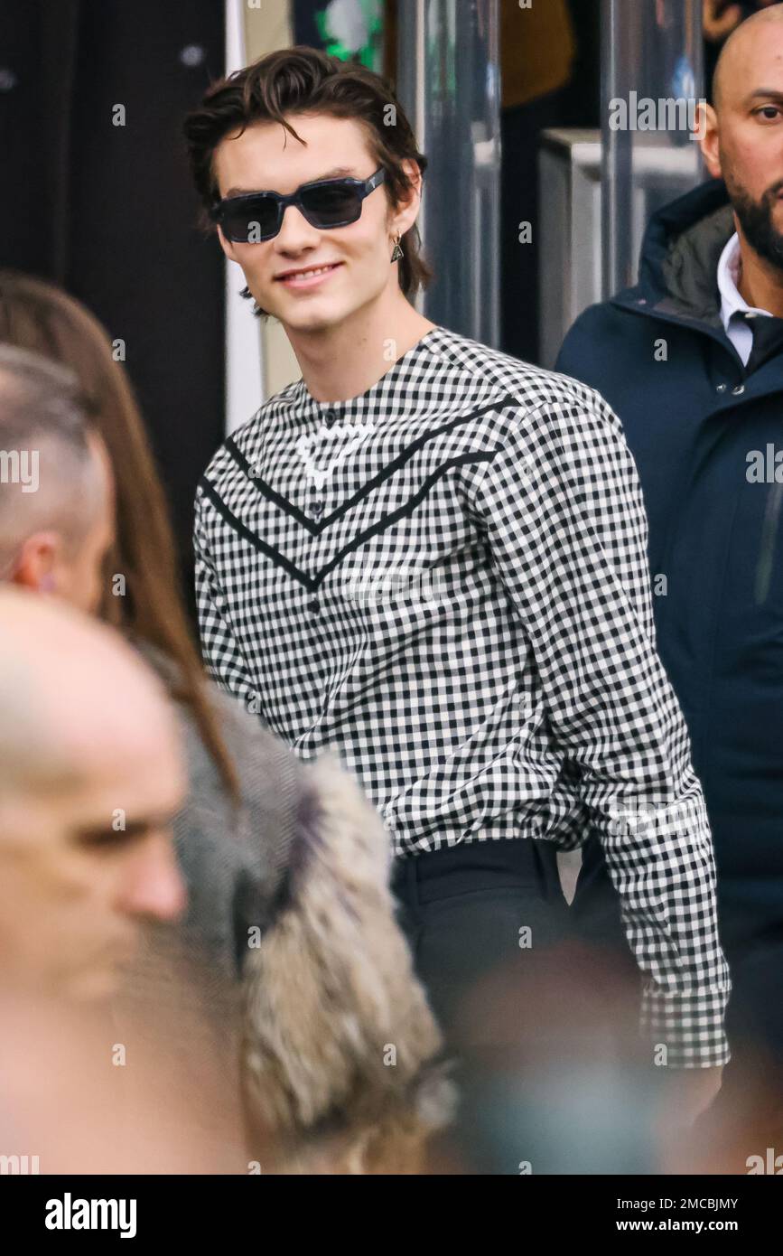 Milan, Italy. 15th Jan, 2023. Louis Partridge attends the Prada Fashion ...